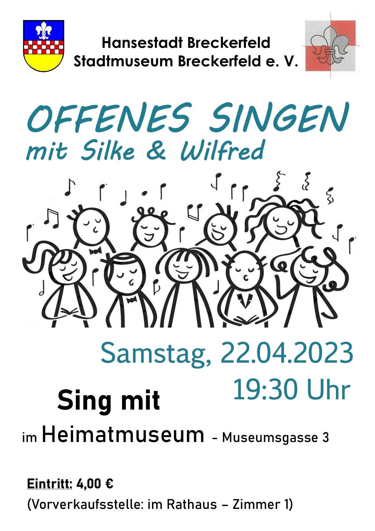 „Offenes Singen“ mit Silke und Wilfredam Samstag, 22.04.2023, 19:30 Uhr, im Heimatmuseum ...